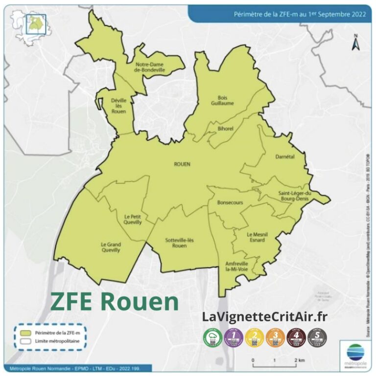 Zone ZFE Rouen 2024 : carte, dérogations, Pass, surprime Crit'Air