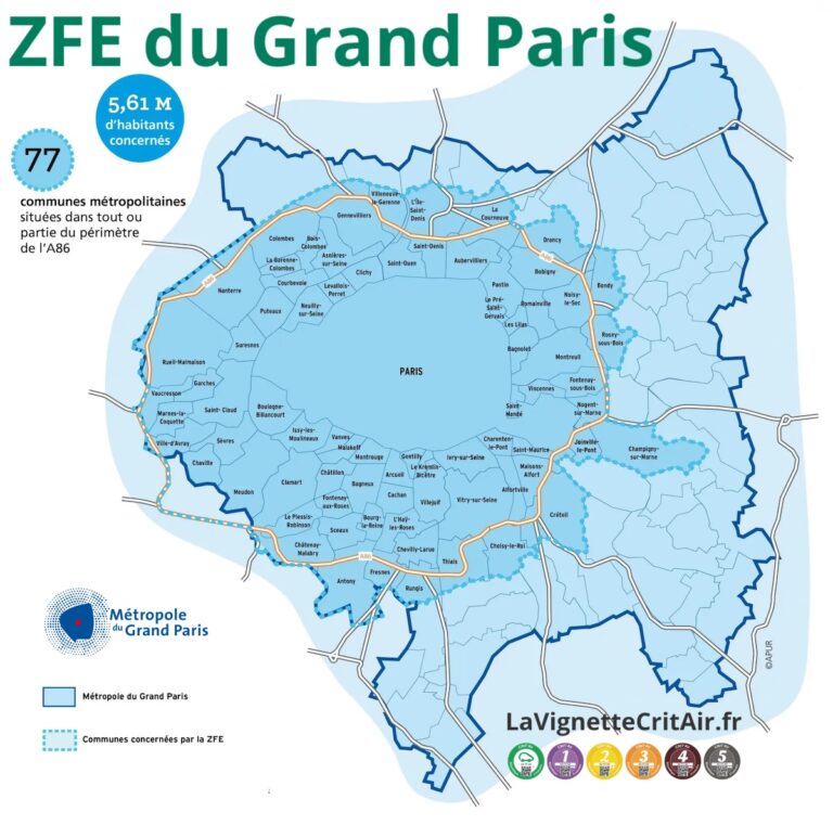 Liste des villes de la ZFE du Grand Paris (vignette Crit Air)