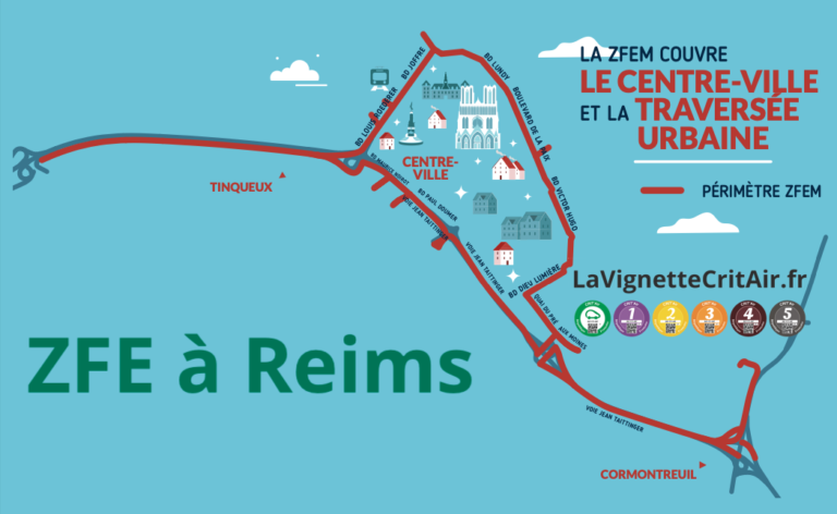 Zone ZFE Reims 2024 : carte, dérogations, Pass, surprime Crit'Air